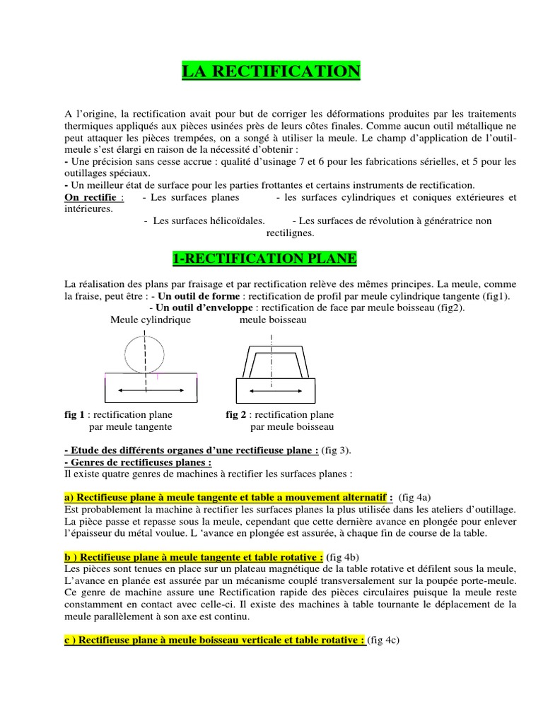 4 - Cours LA RECTIFICATION | PDF | Rectification (mécanique) | Usinage
