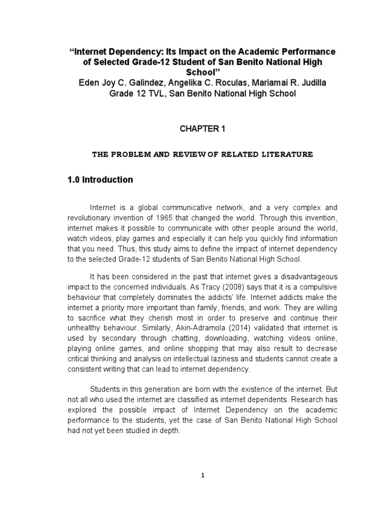 The Impact of Internet Dependency on the Academic Performance of Grade ...