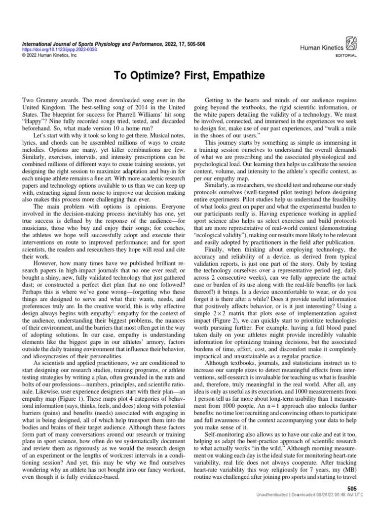 Martin Buchheit (2022) To Optimize? First, Empathize | PDF | Empathy ...