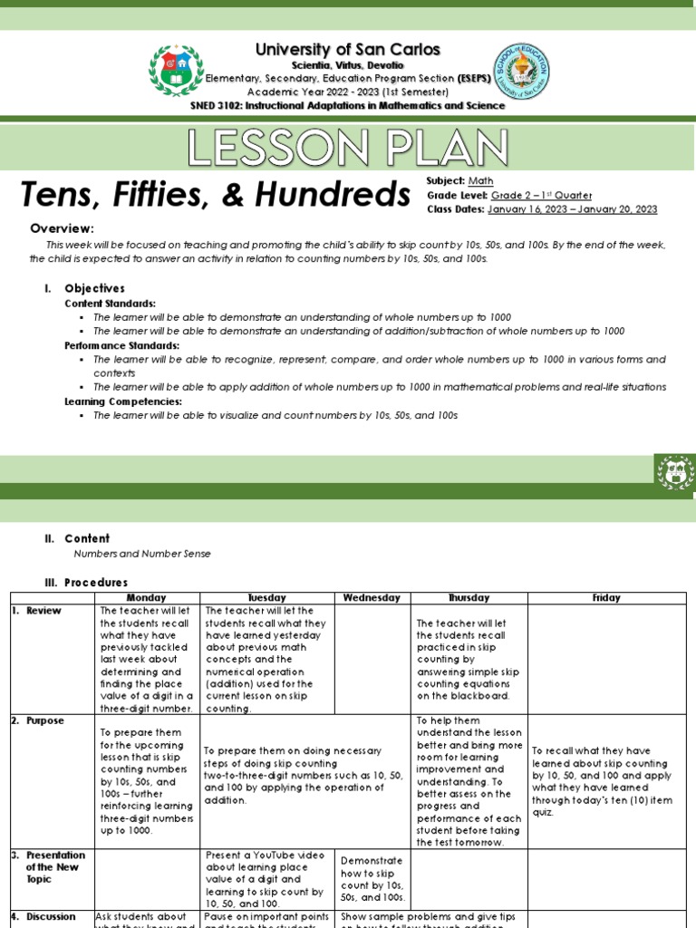 Grade 2 Math: Skip Counting by 10s, 50s, 100s | PDF | Learning | Teachers