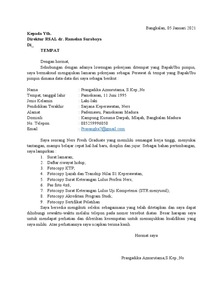 Surat Lamaran RSAL | PDF