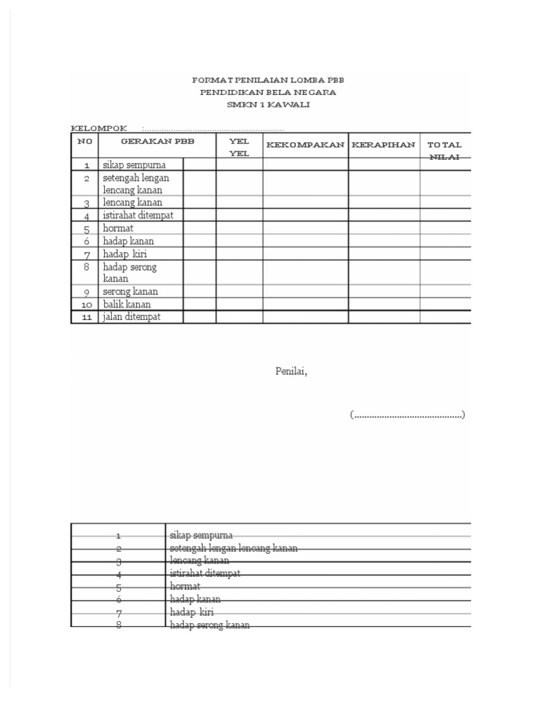 PDF Format Penilaian Lomba PBB - Compress | PDF