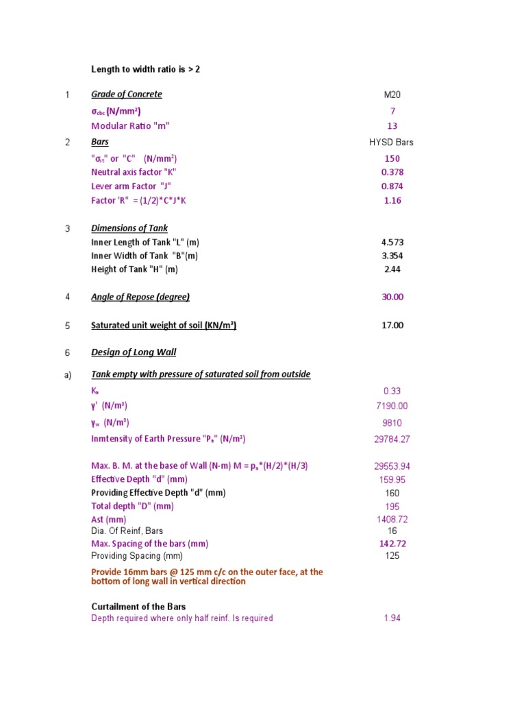 Design of Underground Tank | PDF | Length | Materials