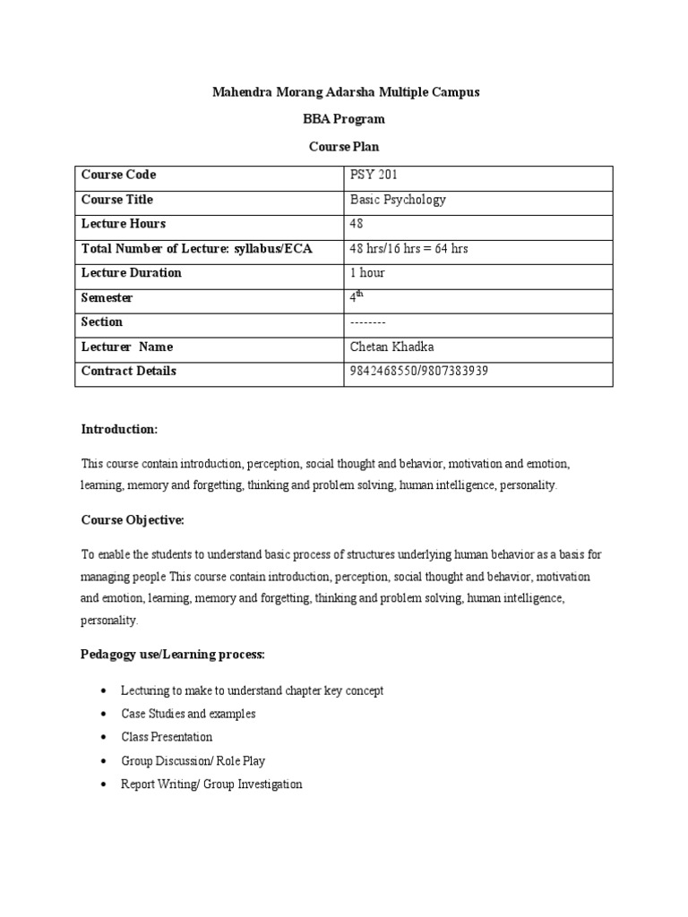 BBA Course Plan | PDF | Thought | Learning