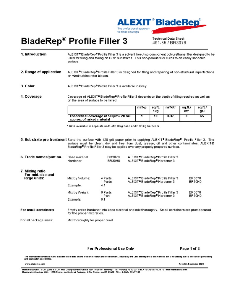 ALEXIT BR03 - TDS - BladeRep - Profile - Filler - 3 - EN | PDF | Materials | Industrial Processes
