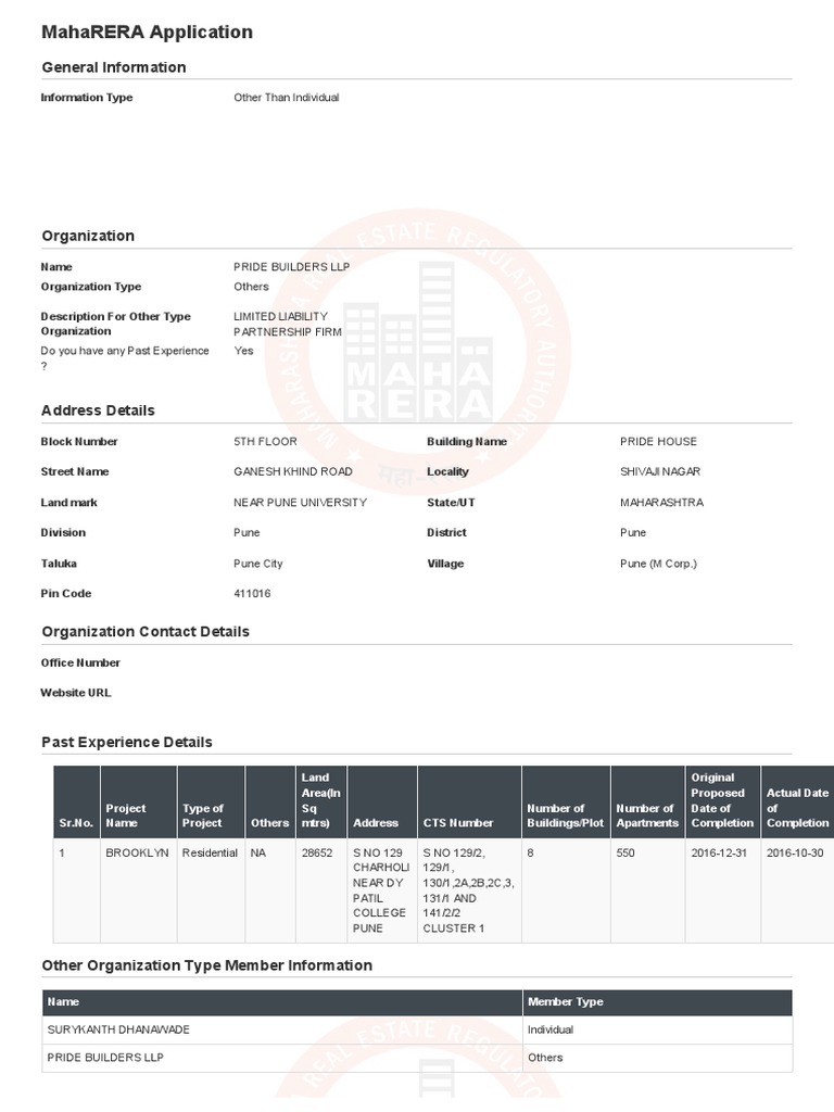 MahaRERA Application for Wellington-L-M Residential Project | PDF ...