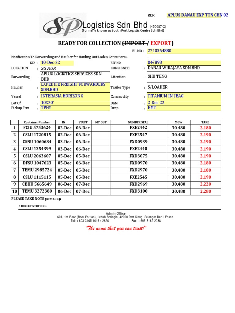 Aplus Danau Exp TTN CHN 02-22 | PDF | Trade | Freight Transport