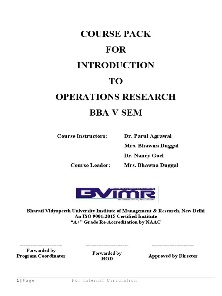 Course Pack OR-BBA 2020 | PDF | Mathematical Optimization | Linear Programming