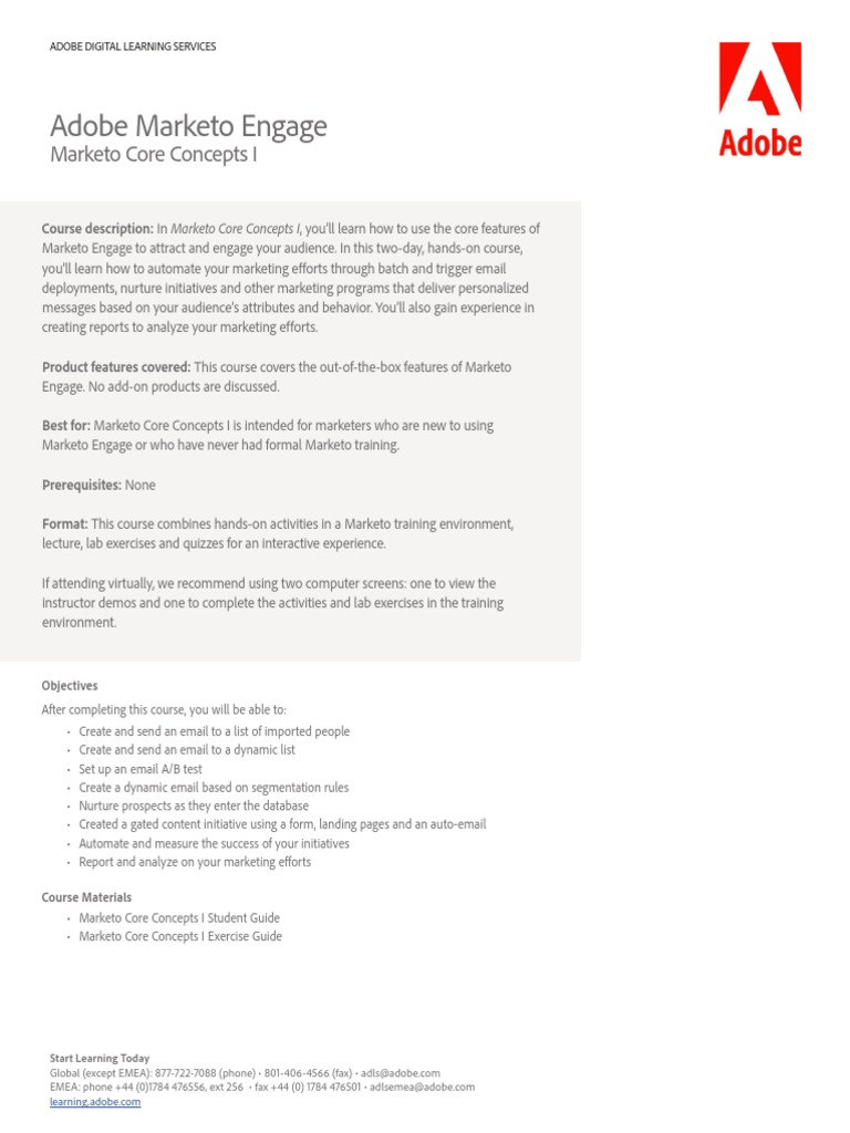 Course Description - Marketo Core Concepts I | PDF