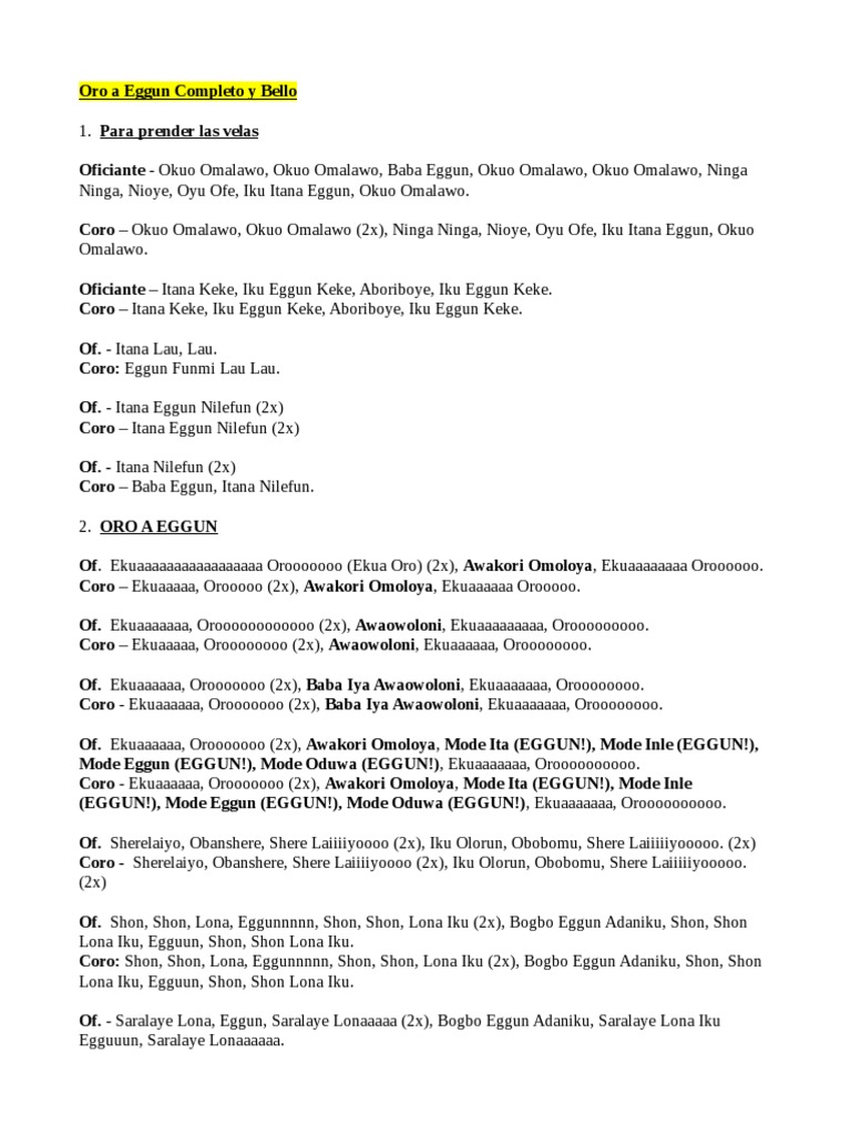 Oro A Eggun Completo y Bello | PDF