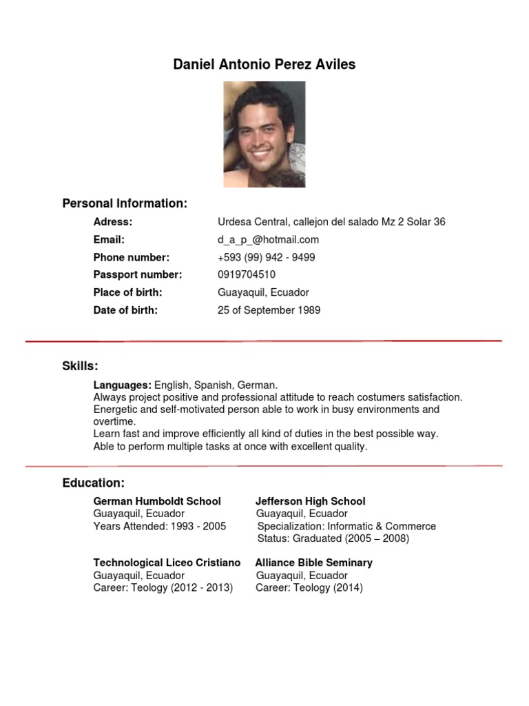 Daniel Antonio Perez Aviles: Personal Information | PDF | Cognitive ...