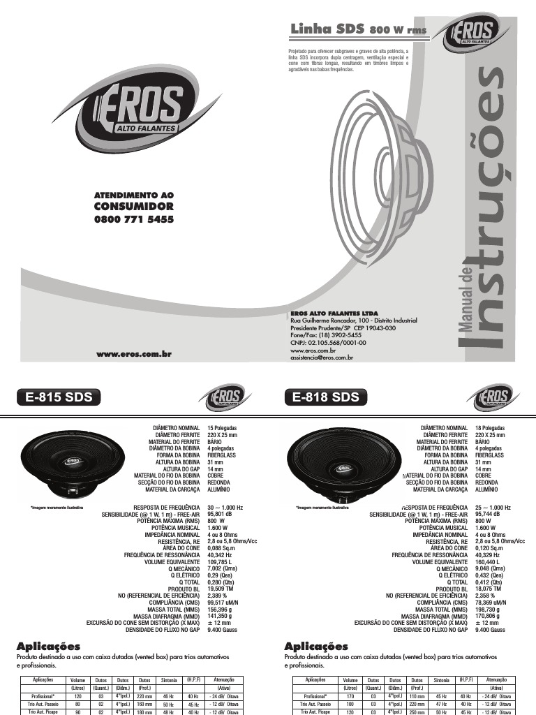 Alto-falantes SDS 800 W RMS Eros | PDF | Engenharia Elétrica ...