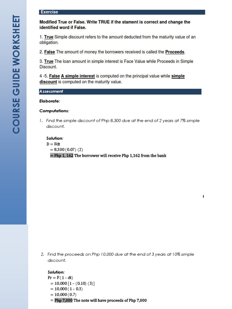 Simple Discount vs. Simple Interest Guide | PDF | Loans | Interest