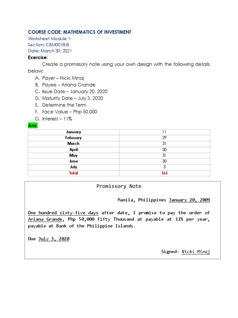 MATHEMATICS OF INVESTMENT Worksheet Module 1 | PDF | Interest ...