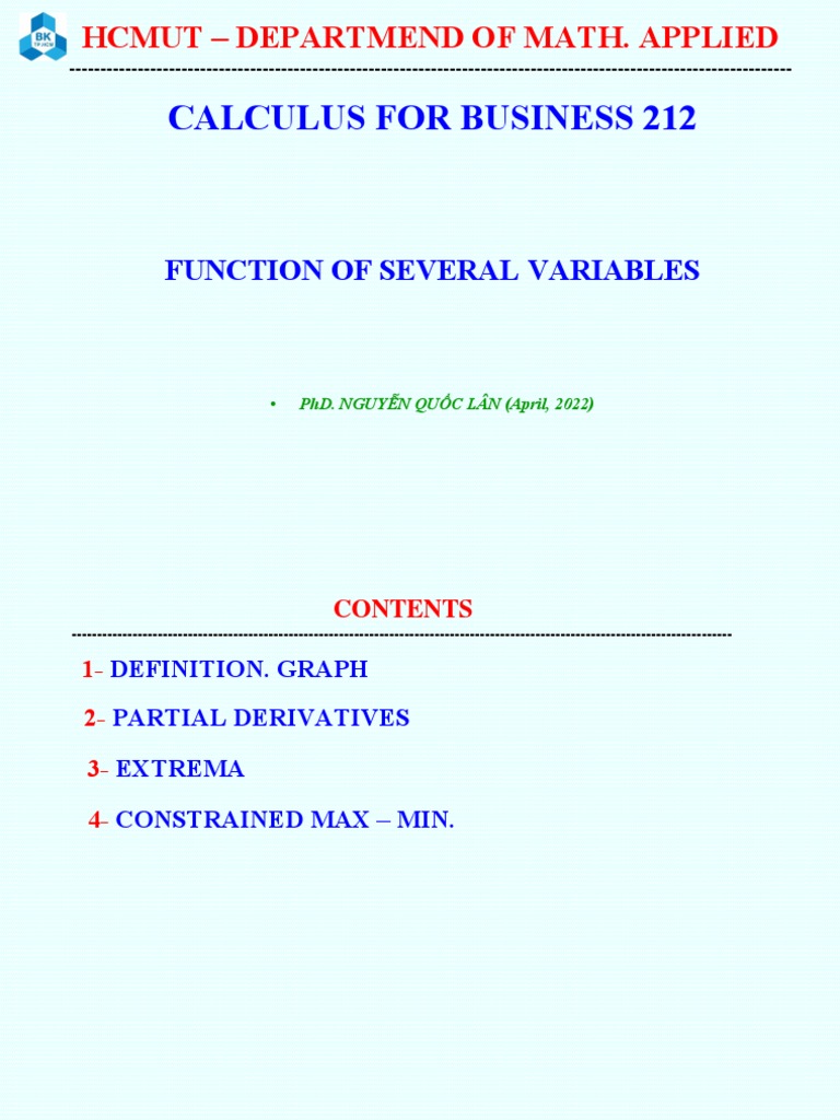 XemP 09H CalBusi 212 Several E | PDF | Maxima And Minima | Mathematical Optimization