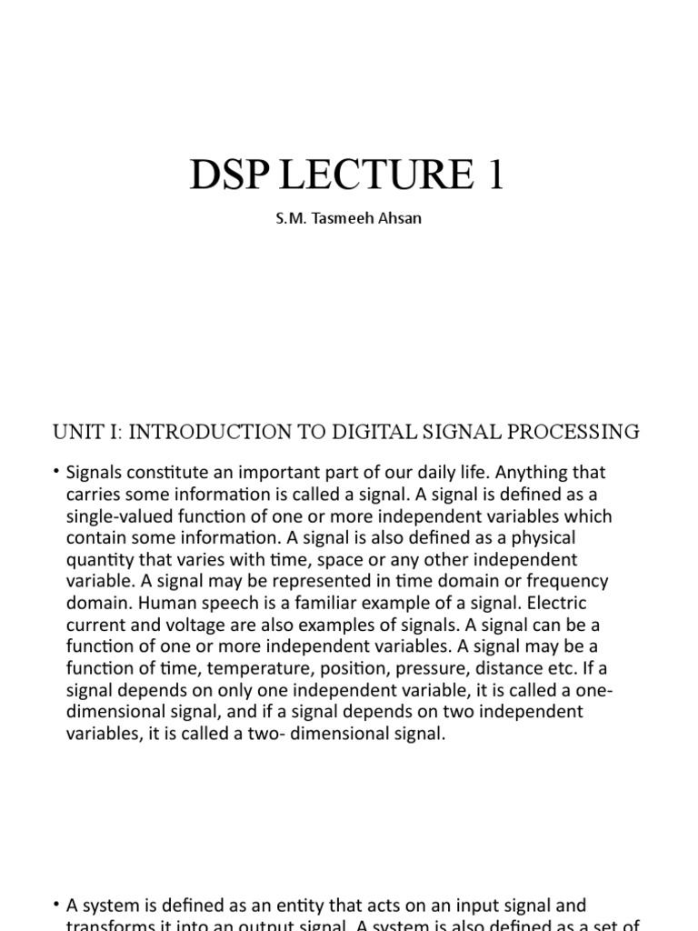 DSP Lecture 1 | PDF | Digital Signal Processing | Discrete Time And Continuous Time