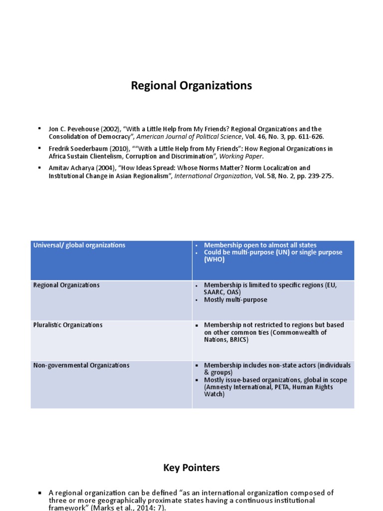 Regional Organizations Explained | PDF | Regional Integration | Institution
