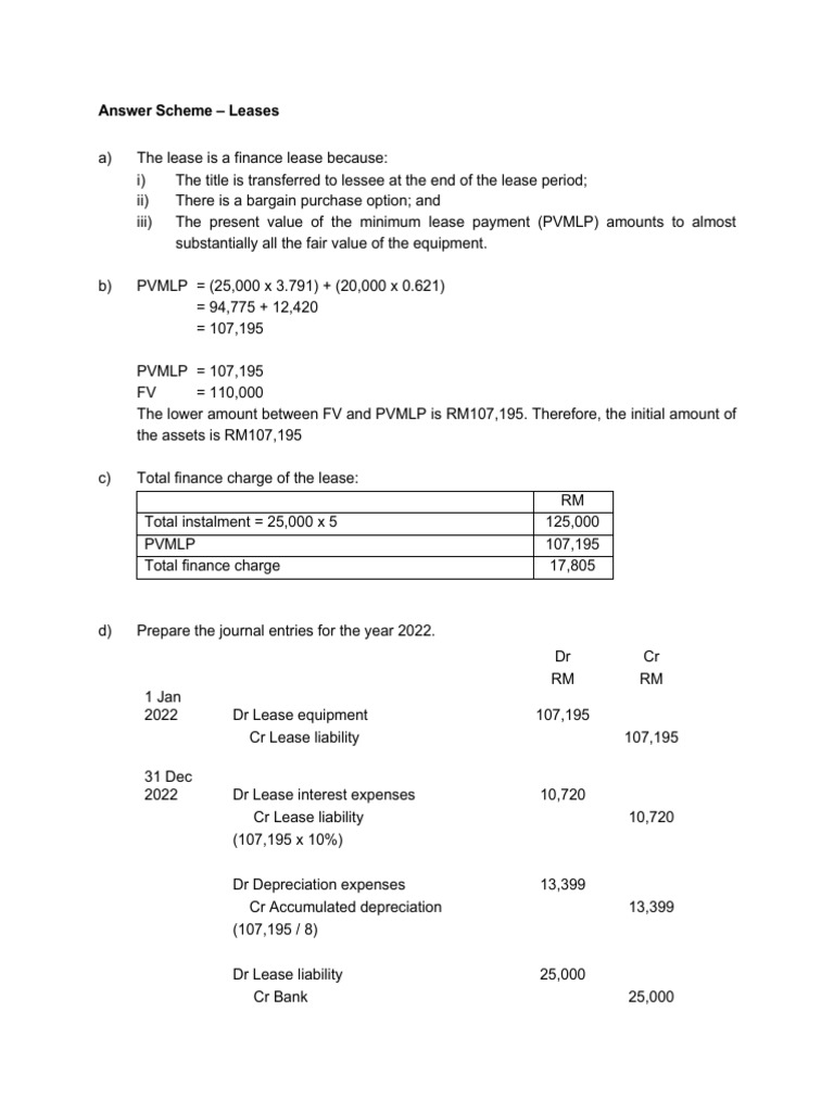 Answer Scheme For Tutorial Questions - Leases | PDF | Lease | Expense