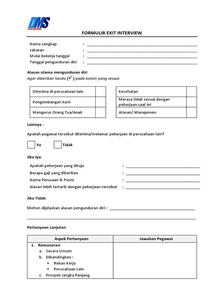 Formulir Exit Interview | PDF