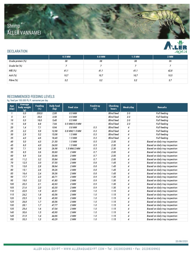 Data-Sheet Aller-Aqua Shrimp-Vannamei PFJ | PDF | Nutrition | Diet & Nutrition