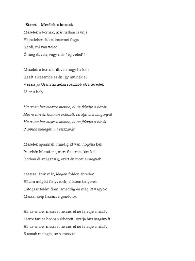 4street - Ha Az Ember Messze Menne - Szoveg | PDF