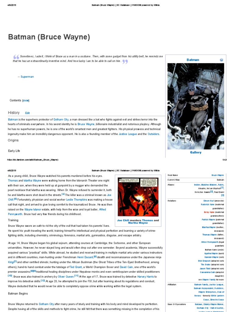 Batman (Bruce Wayne) - DC Database - FANDOM Powered by Wikia | PDF | Batman | Dc Comics Superheroes