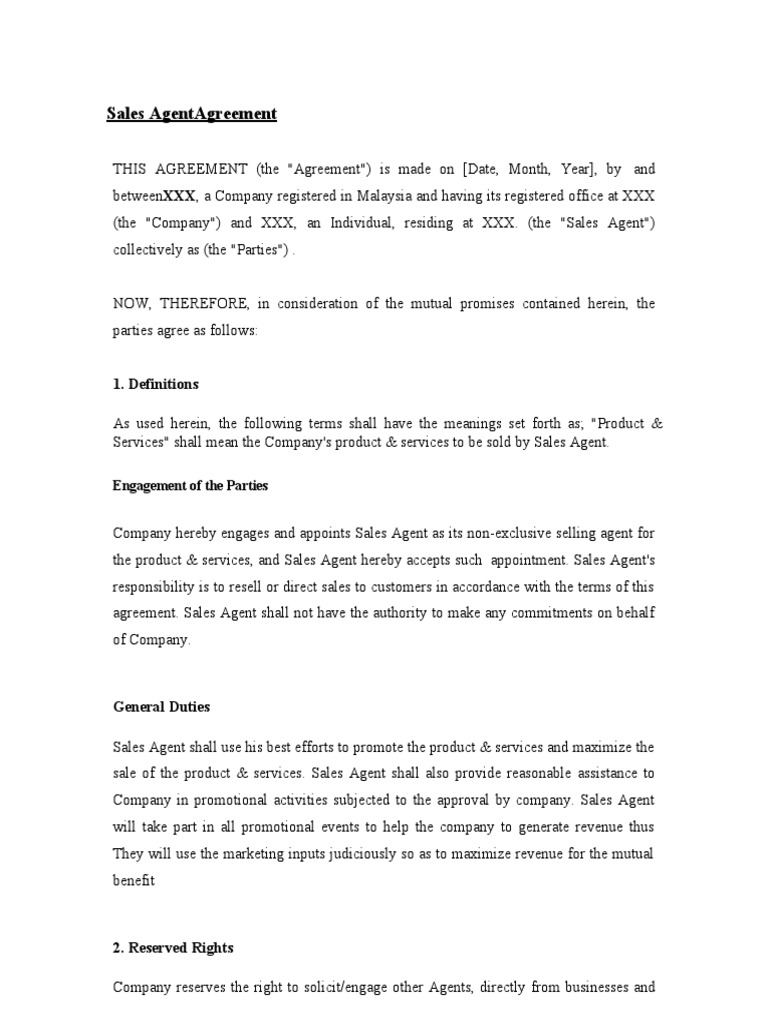 Direct Selling Agent Agreement Format | PDF | Indemnity | Sales
