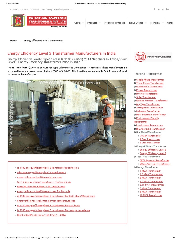 IS 1180 Energy Efficiency Level 3 Transformer Manufacturer India | PDF | Transformer ...