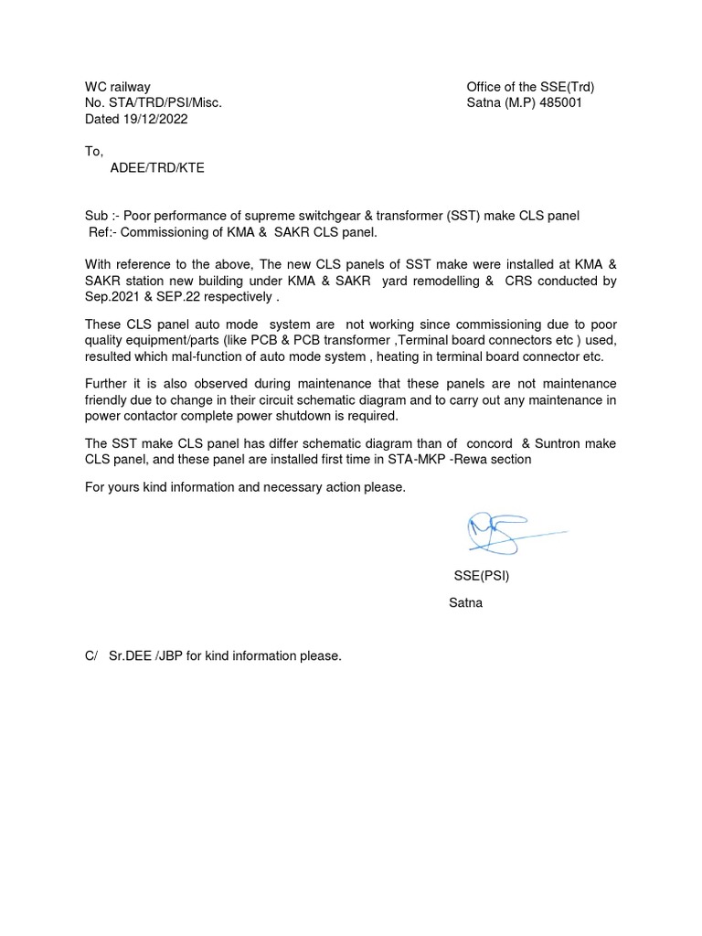 Issues with SST CLS Panels in Railways | PDF