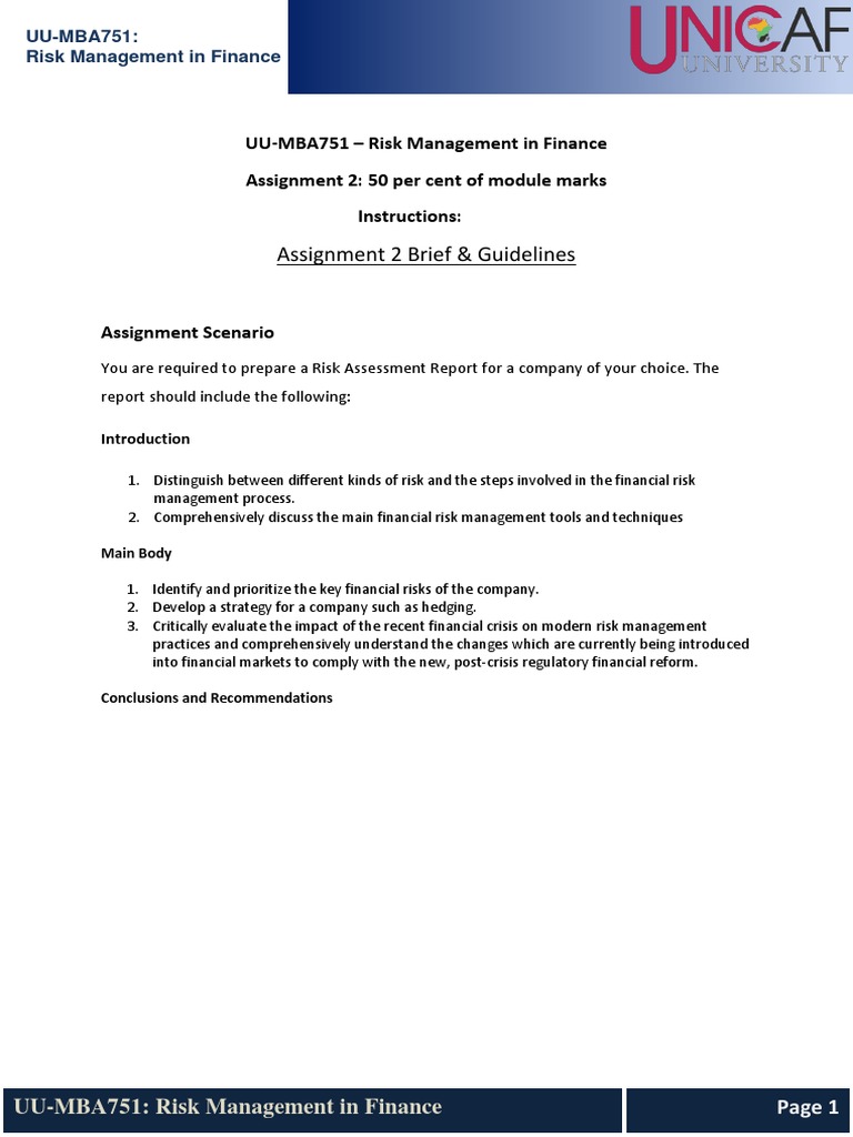UU-MBA751 Assignment 2 - Brief Guidelines-5 | PDF | Risk | Risk Management