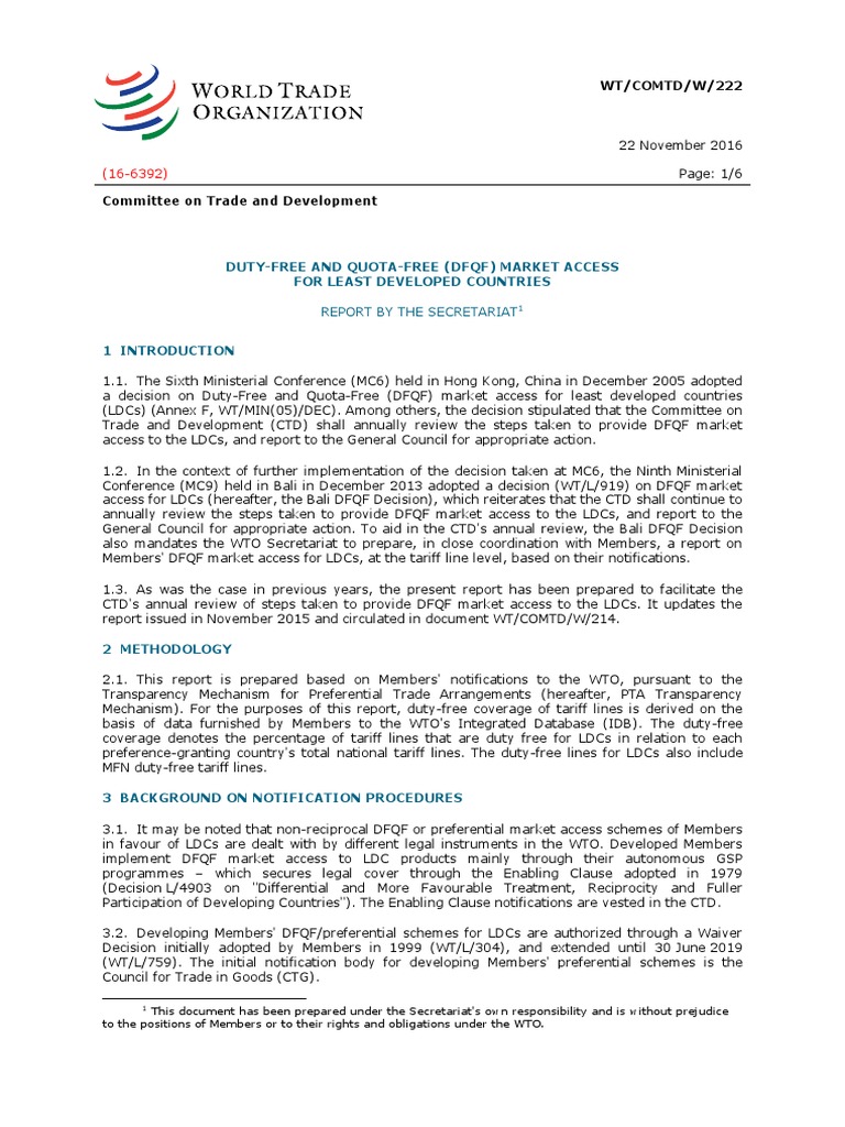 Duty-Free and Quota-Free (DFQF) Market Access Wto | Download Free PDF | Market Access | World ...