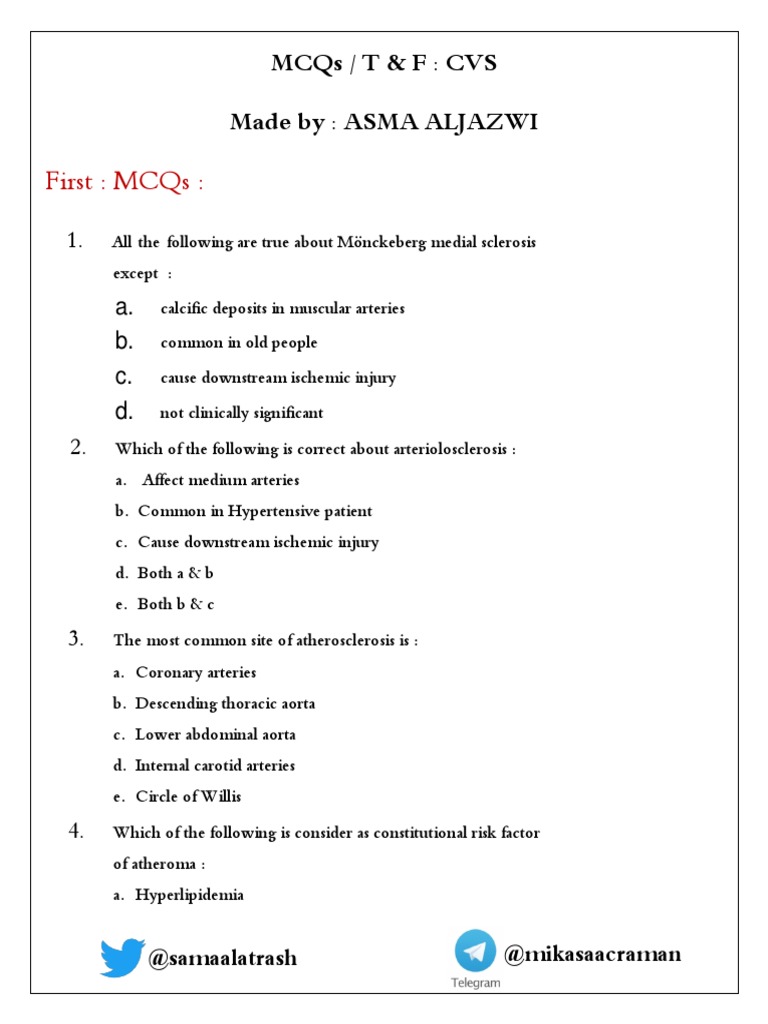 CVS MCQs | PDF | Heart | Congenital Heart Defect