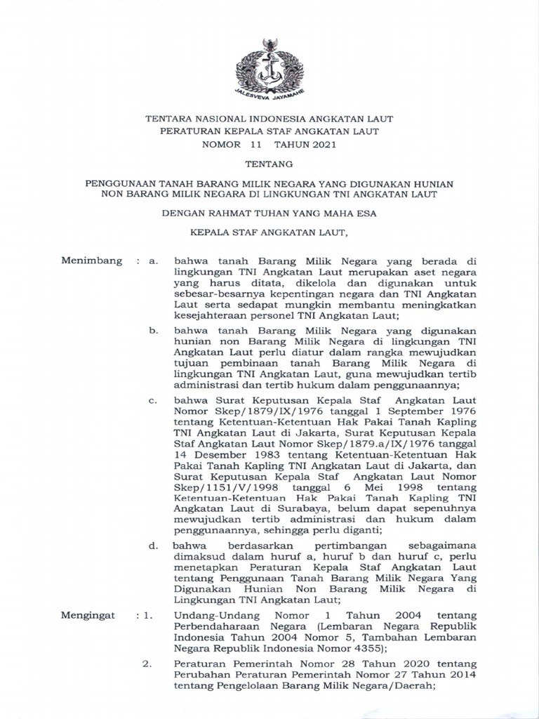 Peraturan Kasal Nomor 11 Tahun 2021 | PDF