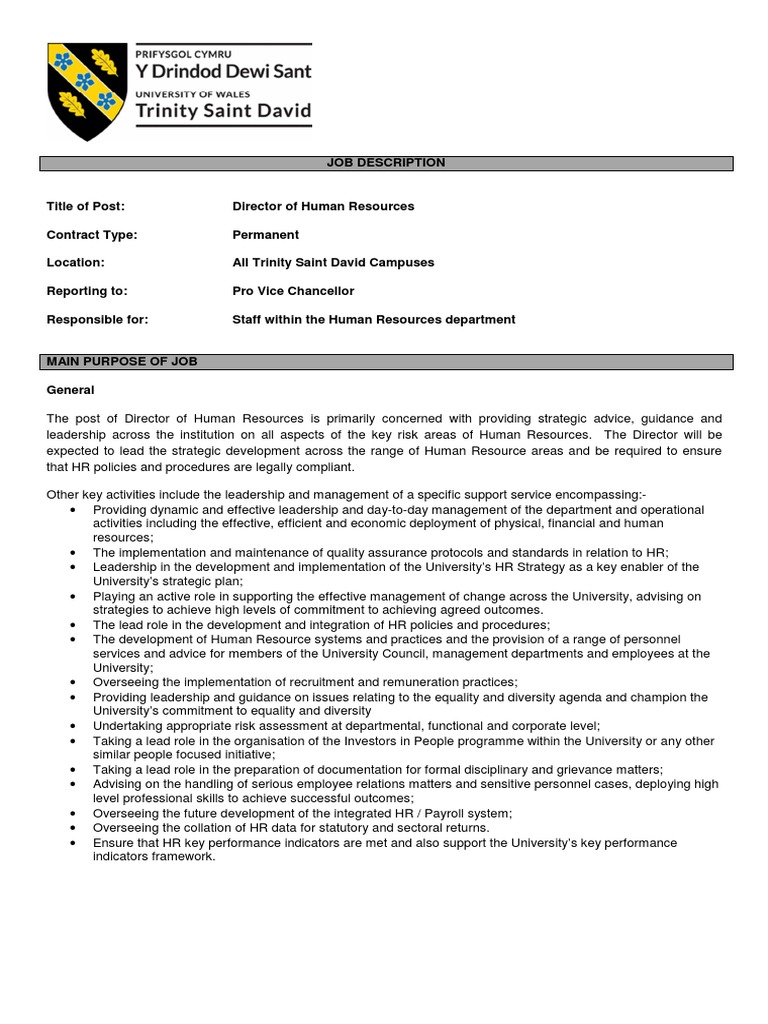 HR Director Job Description Overview | PDF | Human Resources | Human ...