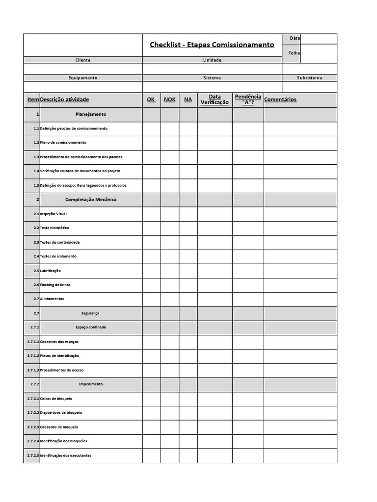 Checklist Comissionamento 1 | PDF | Engenharia