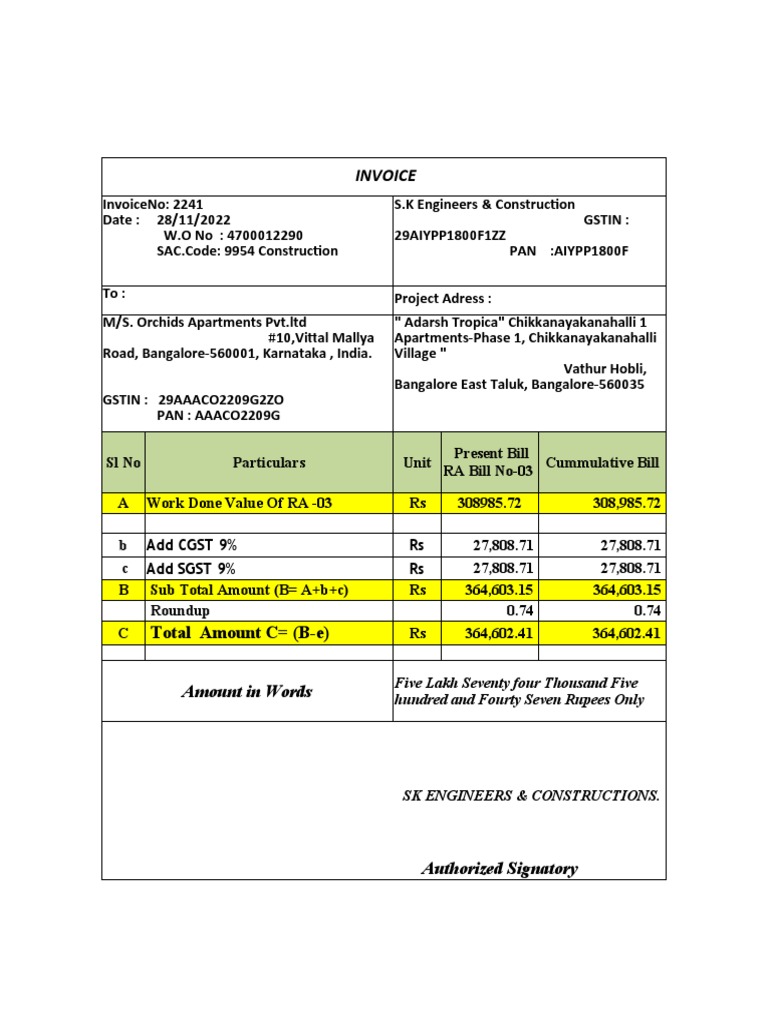 RA Bill-03 Adarsh Tropica Nala Bridge-2 | PDF | Concrete | Foundation ...