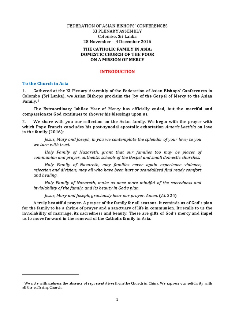 XI FABC PA Final Document | PDF | Eucharist | Family