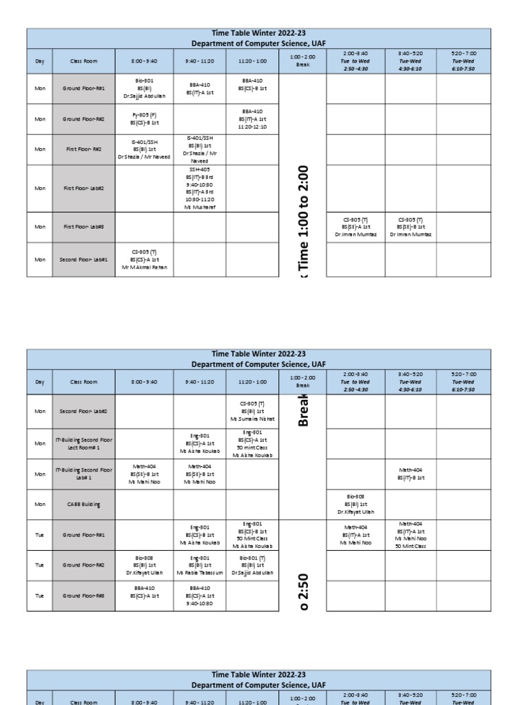 Department of Computer Science Course Schedule and Timetable for Winter 2022-23 | PDF
