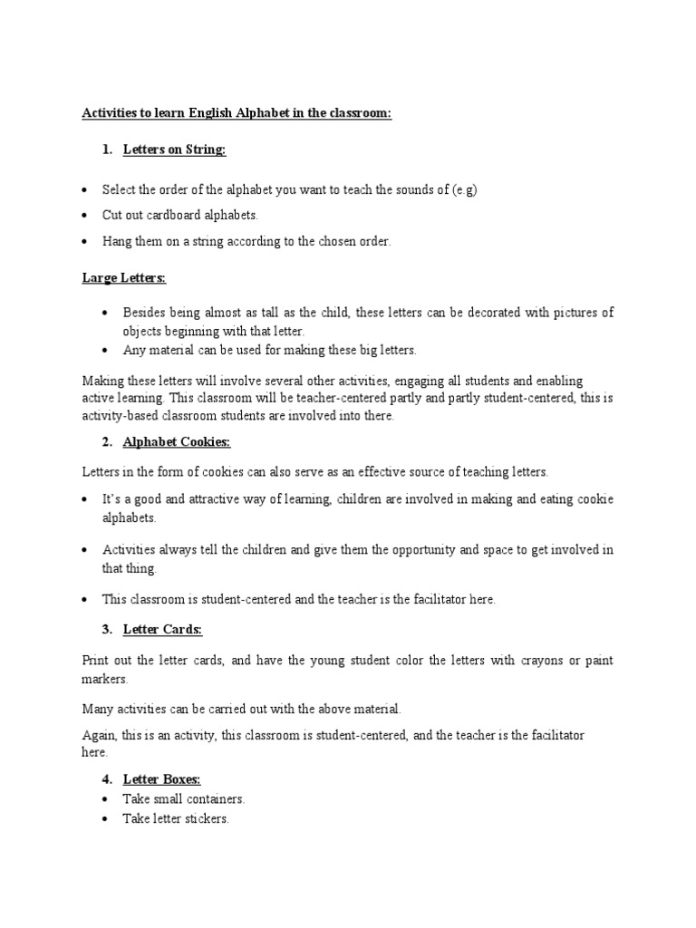Classroom Activities for Learning the Alphabet | PDF | Pedagogy ...