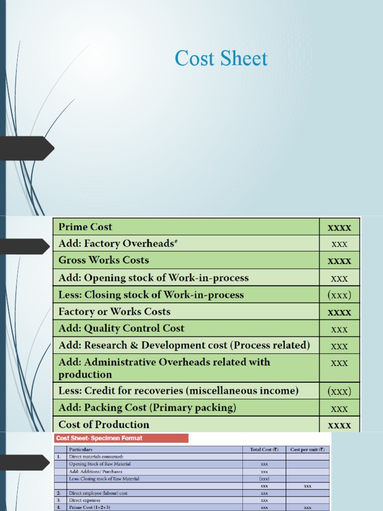 Cost Sheet | PDF