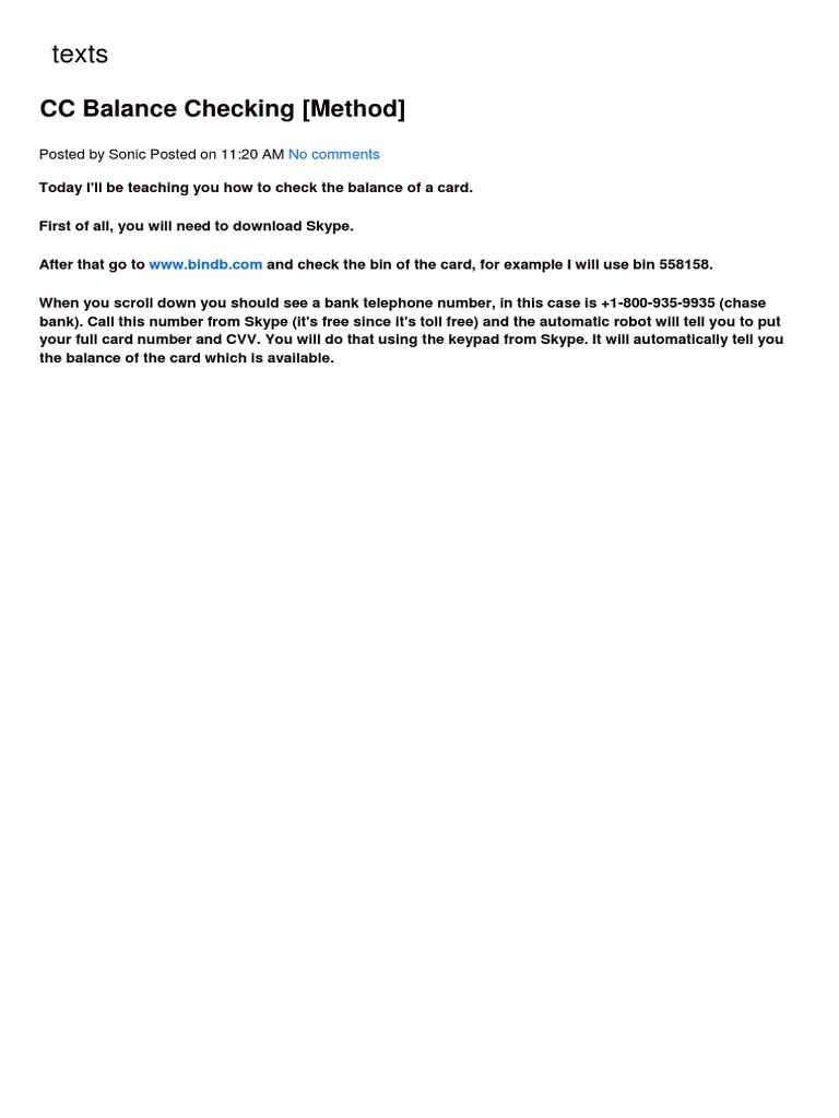 Check CC Balance Using Skype Call | PDF