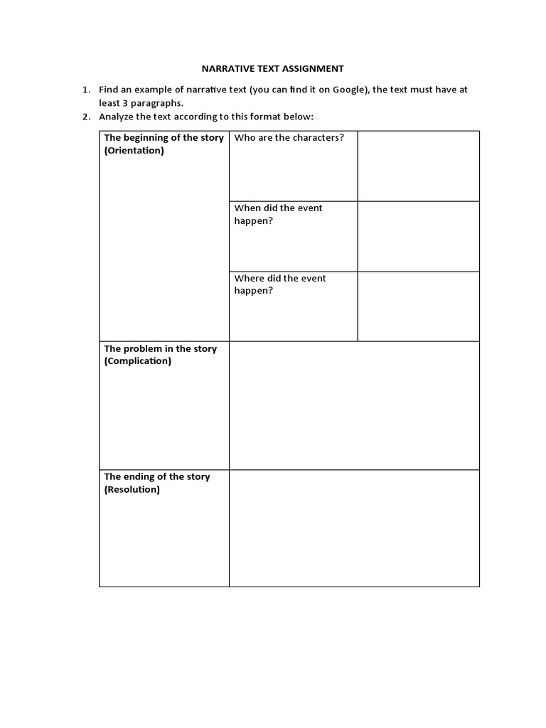 X Assignment For Narrative Text | PDF
