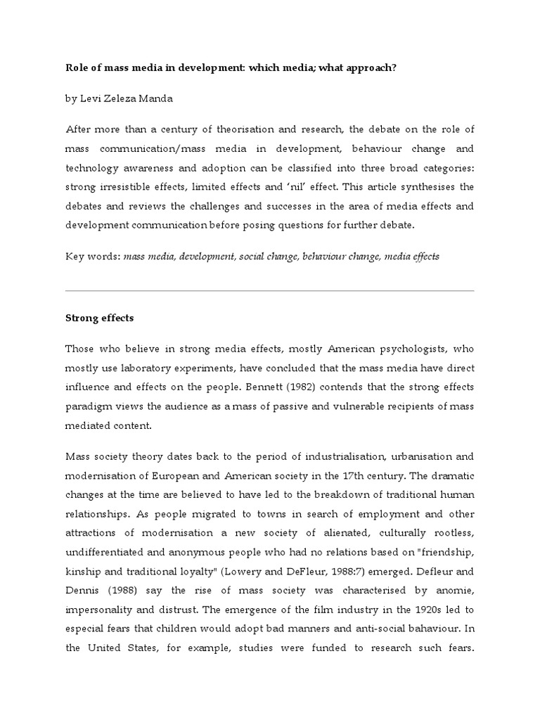 Role of Media in Development Which Media | PDF | Mass Media | Communication