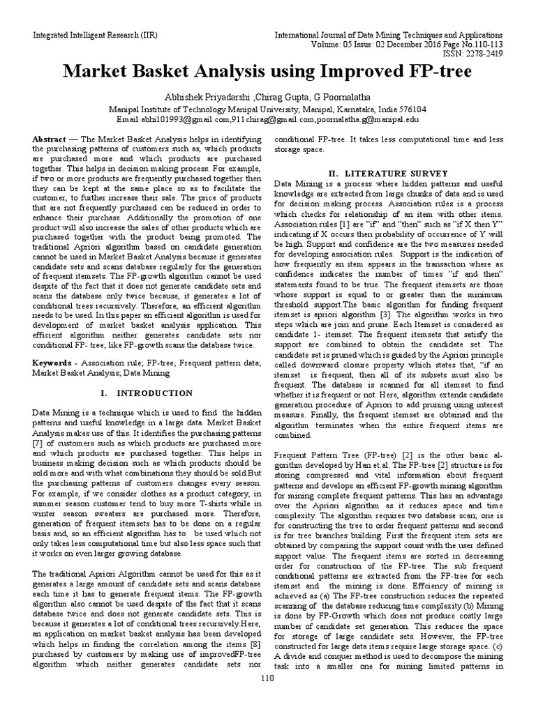 Market Basket Analysis Using Improved FP-tree | PDF | Computer Data | Data
