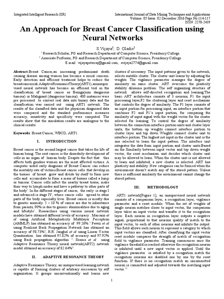 An Approach For Breast Cancer Classification Using Neural Networks ...