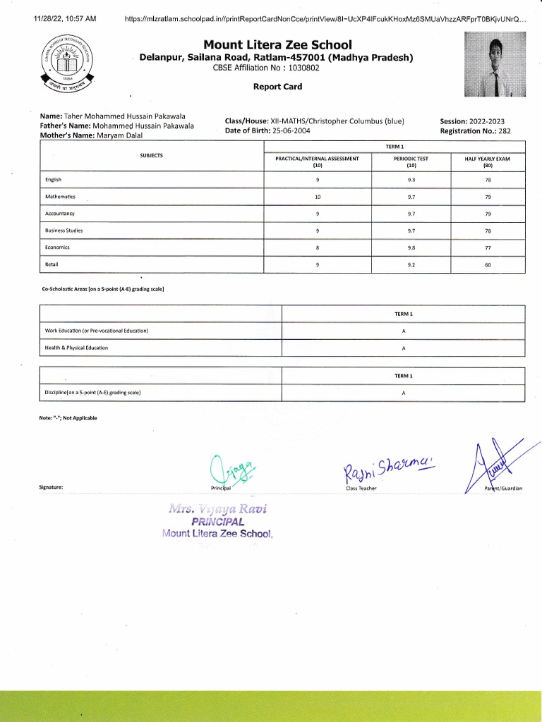 Taher Mohammed Marksheet Class 12 Mid Term | PDF | Qualifications ...