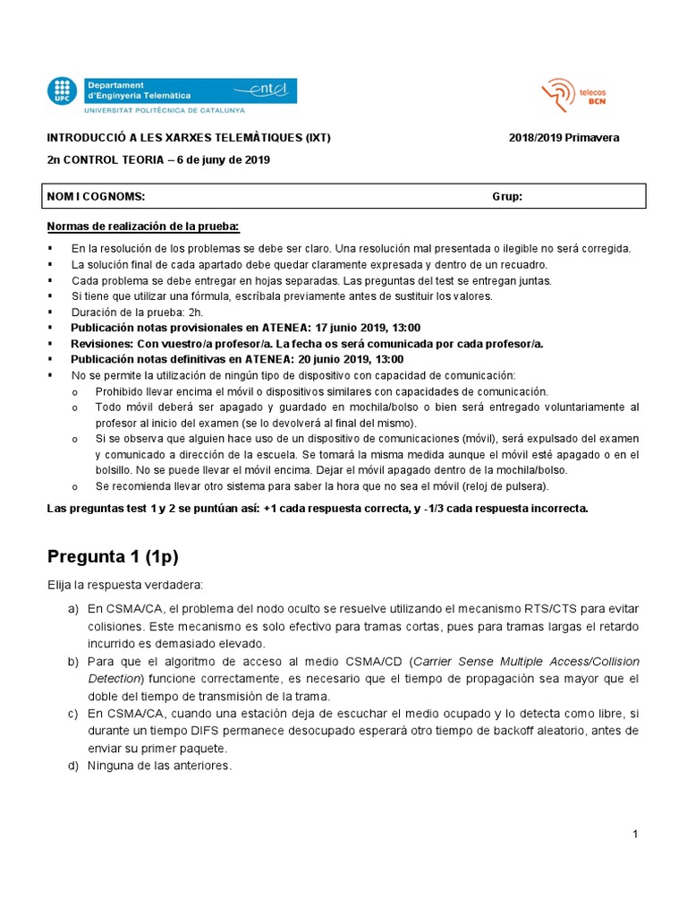 2018 2019 2Q IXT Control 2 TEO Solucionado | PDF | Dirección IP ...