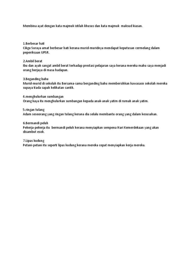 Membina Ayat Dengan Kata Majmuk Istilah Khusus Dan Kata Majmuk Maksud Kiasan Pdf