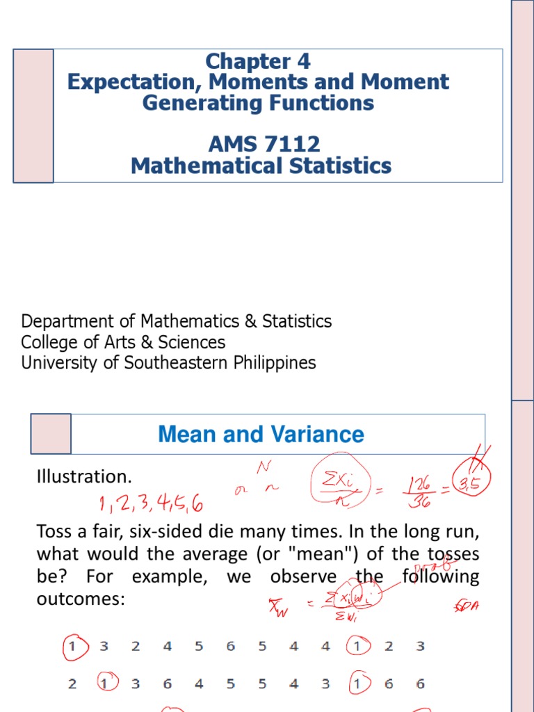 Chapter 4 Expectation, Moments and Moment Generating Functions | PDF | Expected Value | Variance