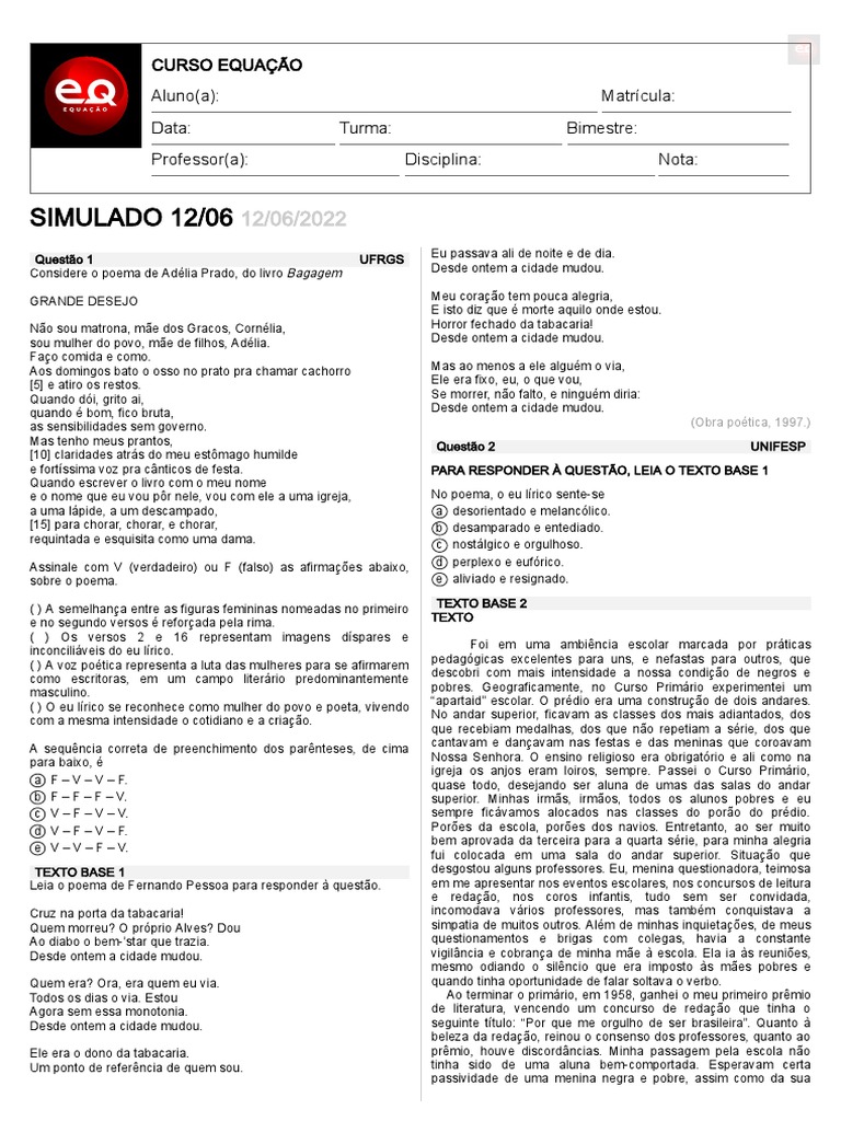 Simulado 01 2022 2 | Download grátis PDF | Mitologia grega | Amor